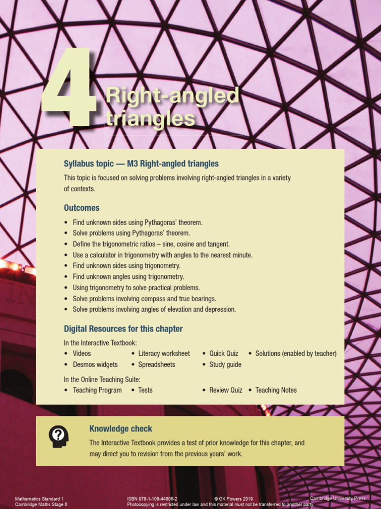 Cambridge 12 Standard 1 - CH 4 - Right-Angled Triangles | PDF ...
