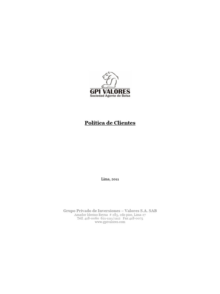 Política de Clientes GPI Valores SAB | PDF | Bancos | Cheque