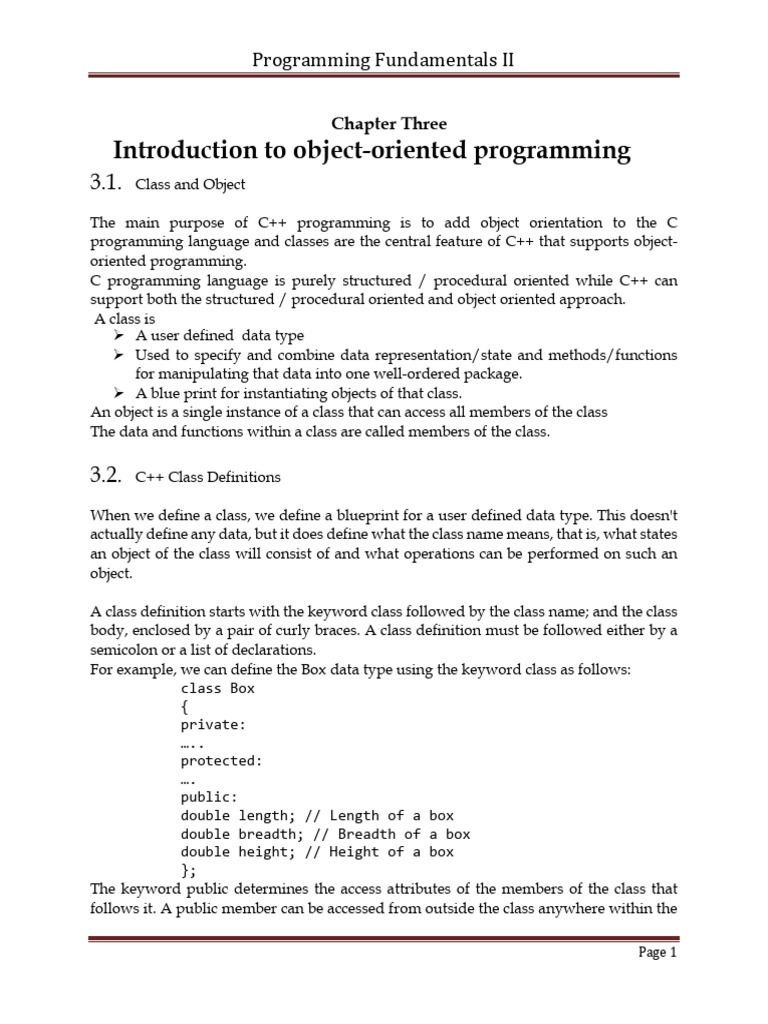 Chapter 3 - Introduction To Object-Oriented Programming | PDF | Class ... Chapter 3 - Introduction To Object-Oriented Programming | PDF | Class ...