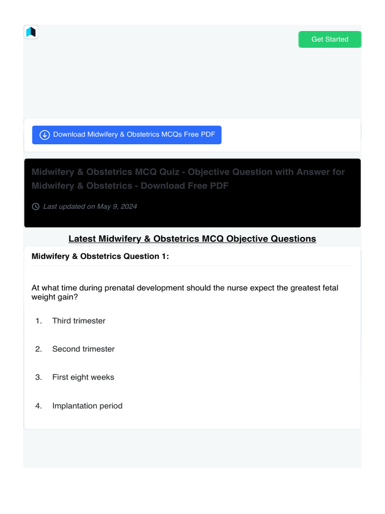 Midwifery & Obstetrics MCQ (Free PDF) - Objective Question Answer For Midwifery | PDF ...