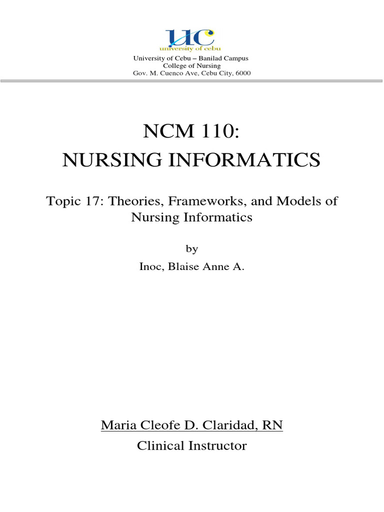 TOPIC 17 Theories Frameworks and Models of Nursing Informatics | PDF ...