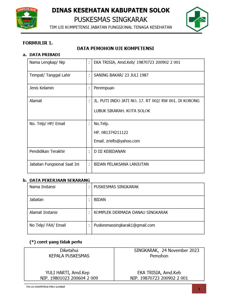 Formulir Ukom Kak Cia | PDF