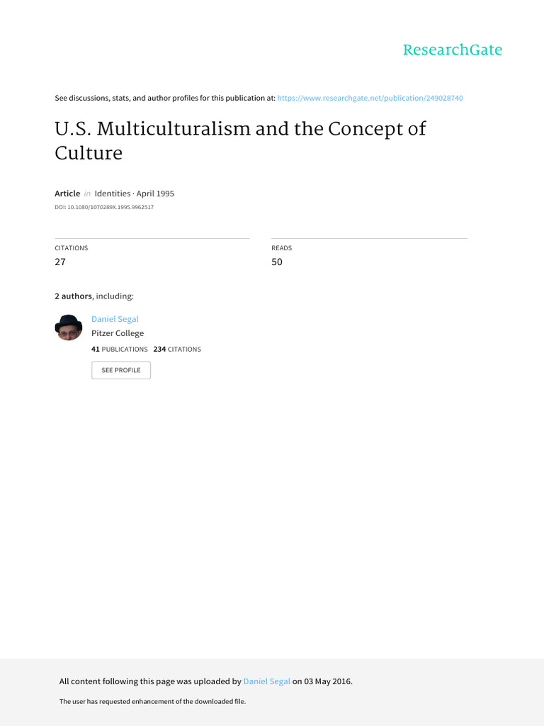 U.S. Multiculturalism and The Concept of Culture: Identities April 1995 ...