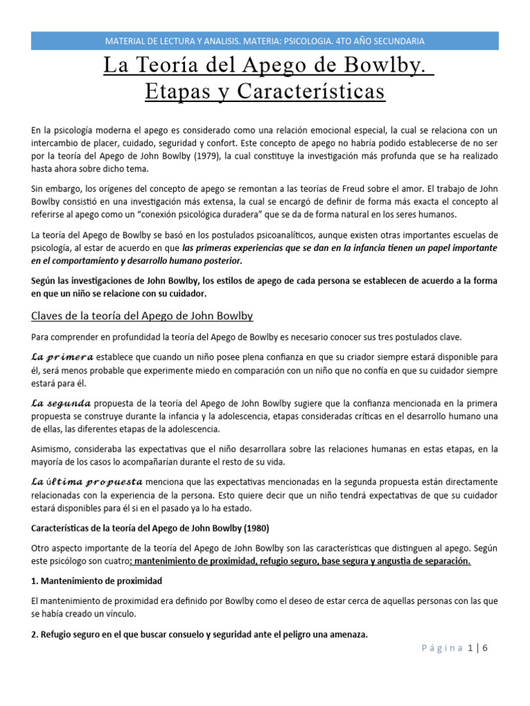 La Teoría Del Apego de Bowlby | PDF | Teoría de apego | Adultos