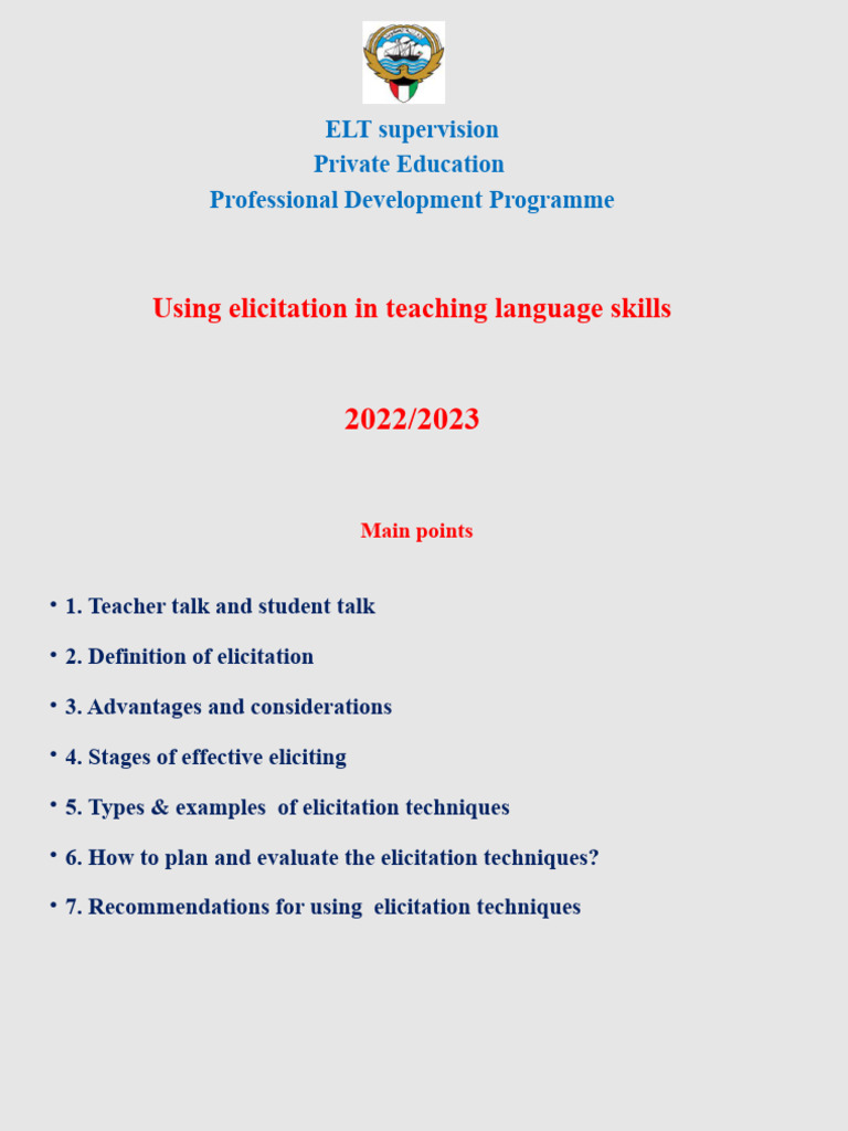 Elicitation Techniques in ELT | PDF | Teachers | Question