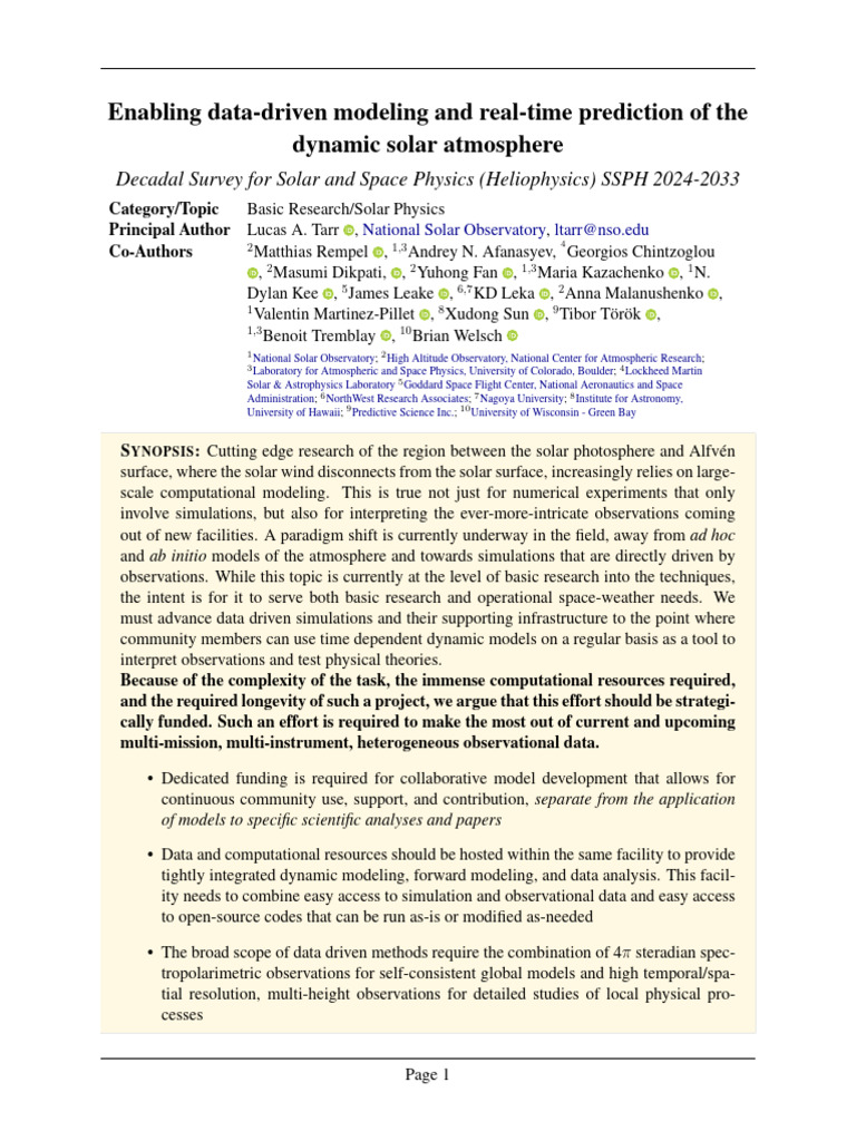 Enabling Data Driven Modeling And Real Time Prediction Of The Dynamic Solar Atmosphere Pdf 