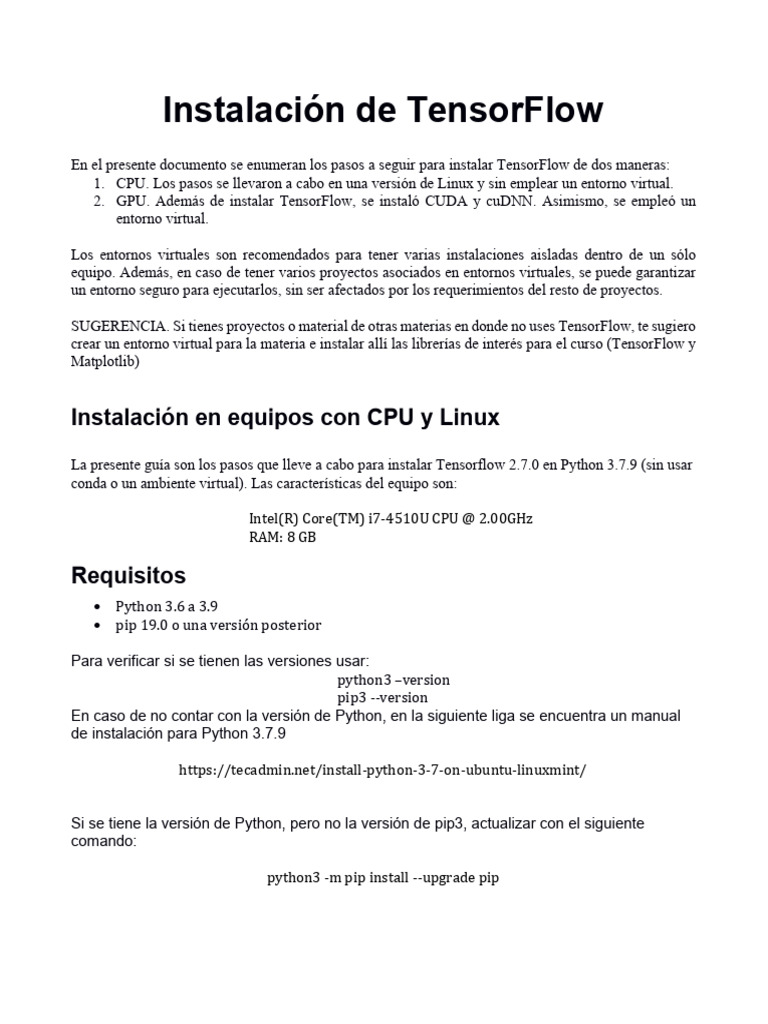 Instalación de Tensorflow | PDF | Arquitectura X86 | Ciencias de la ...