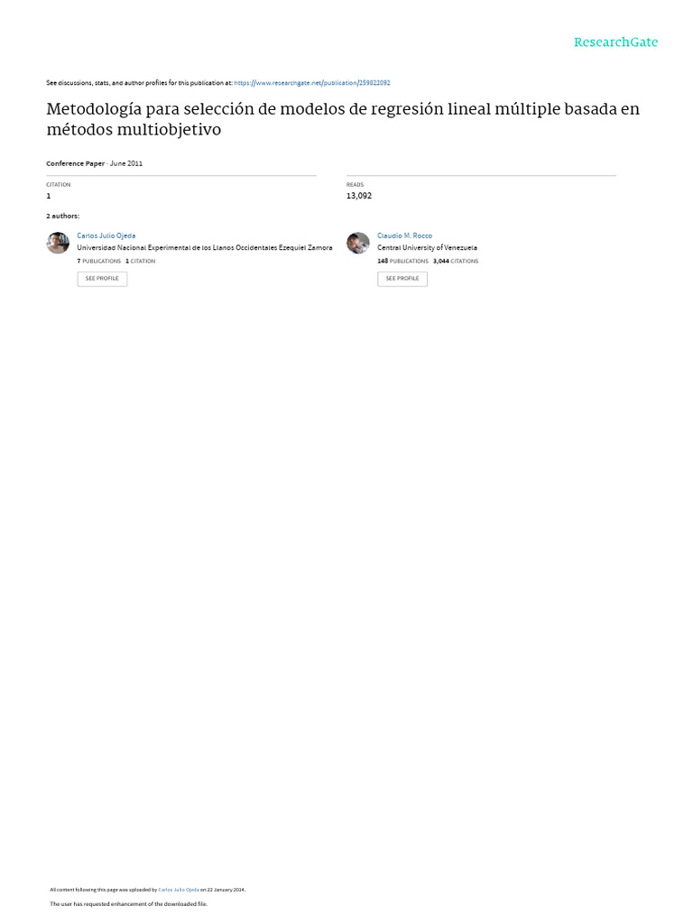 Selección de Modelos de Regresión Multiobjetivo | PDF | Estadísticas | Algoritmos