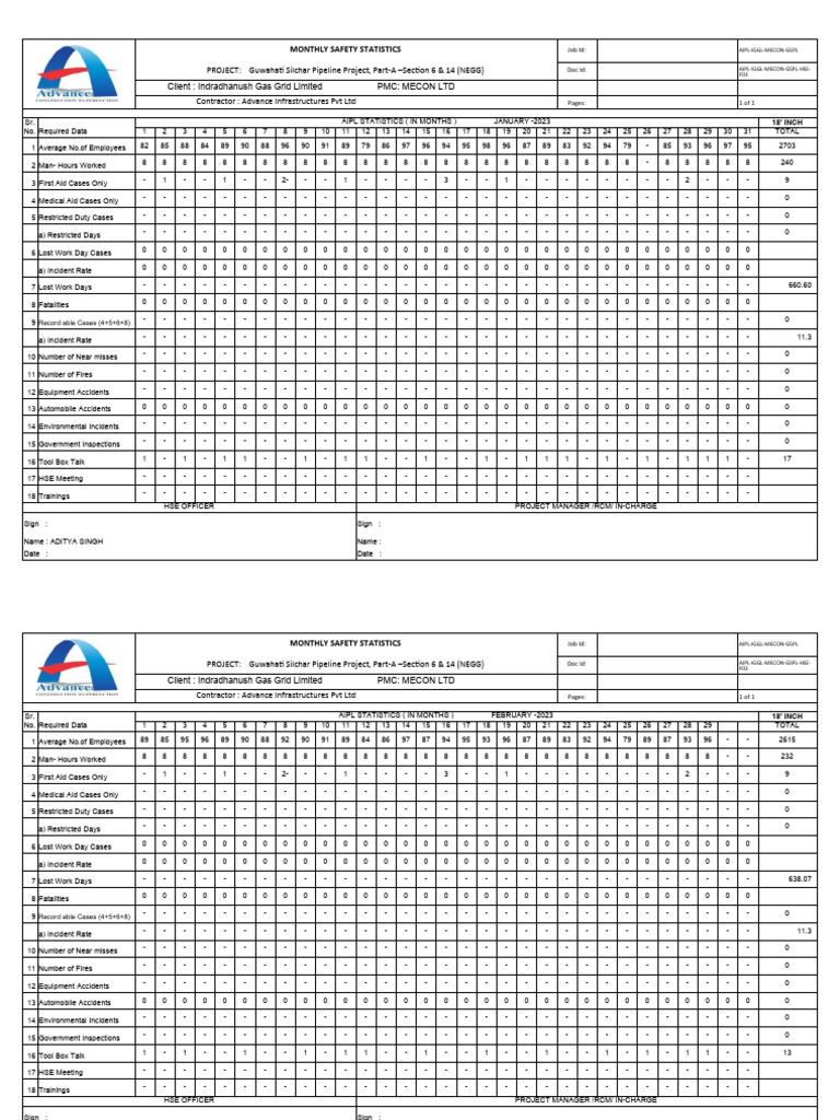 Monthly Safety Statistics Report | PDF | Safety | Occupational Safety And Health