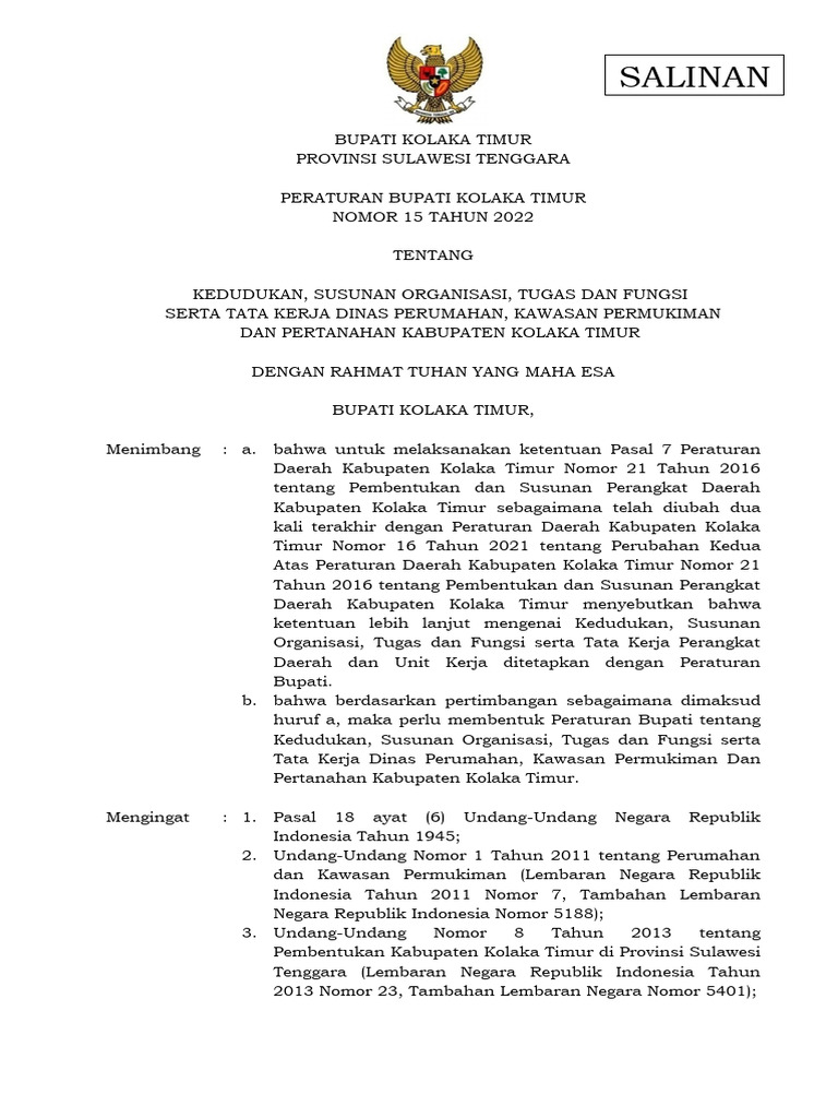 Struktur Dinas Perumahan Kolaka Timur | PDF