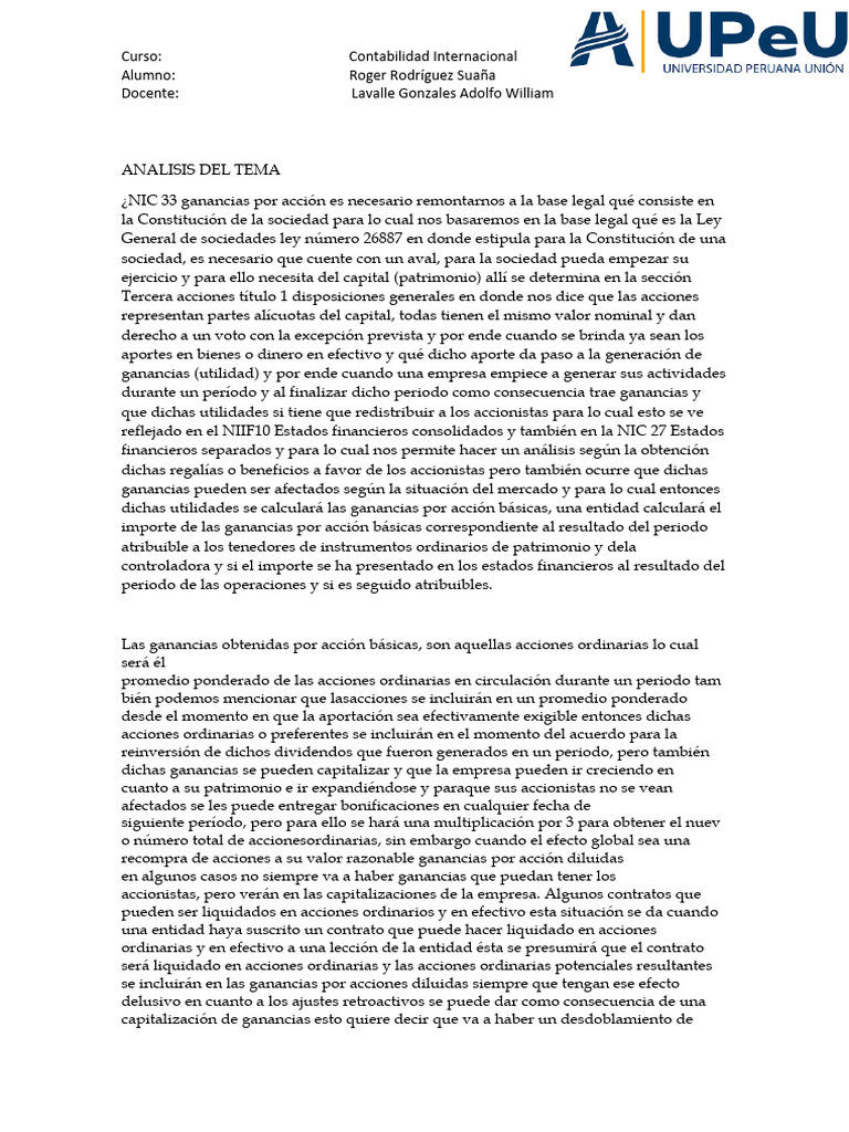 Análisis de NIC 33: Ganancias por Acción | PDF | Compartir (Finanzas ...