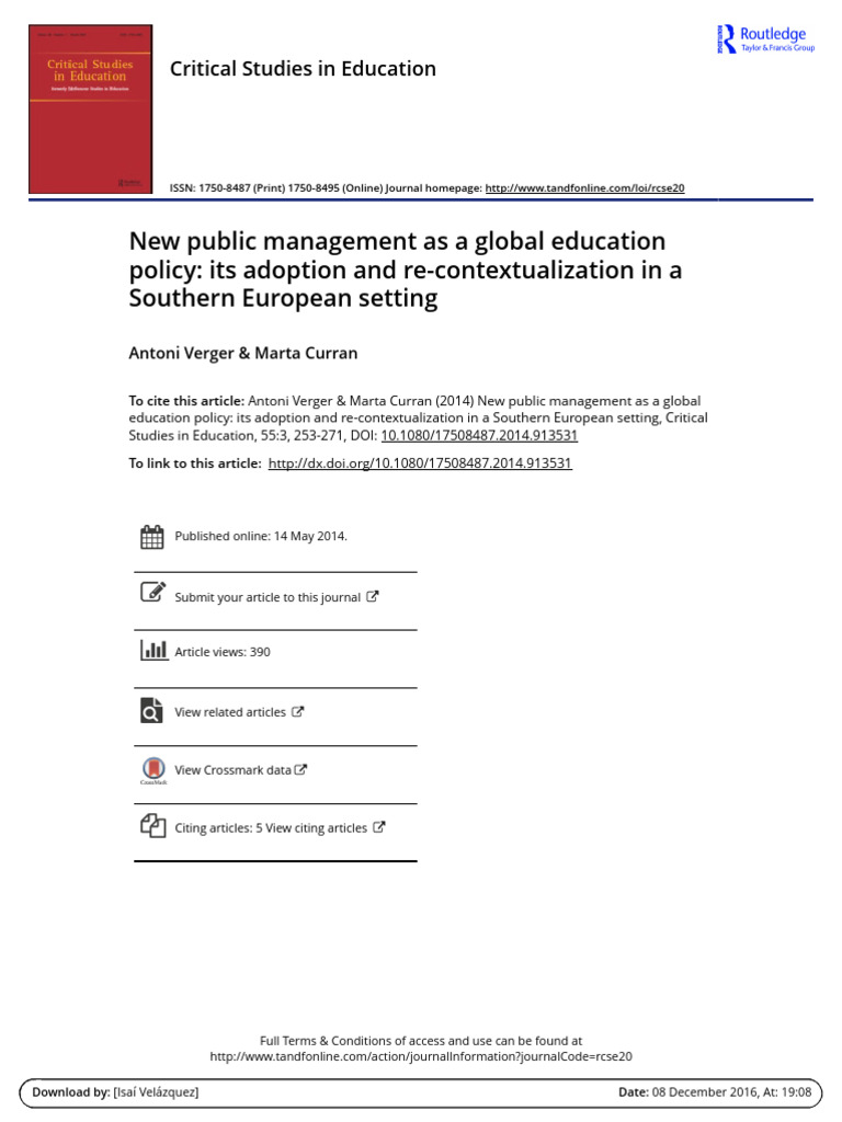 New Public Management As A Global Education Policy Its Adoption and Re ...