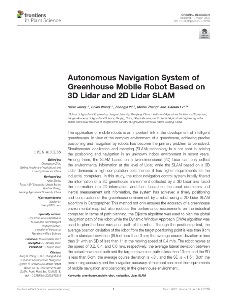 Autonomous Navigation System Of Greenhouse Mobile Robot Based On 3d