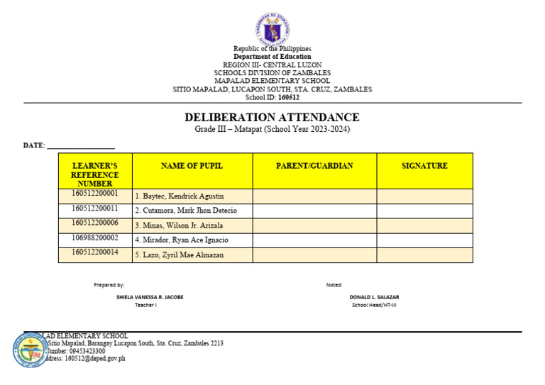 Arizala Elementary School Deliberation | PDF