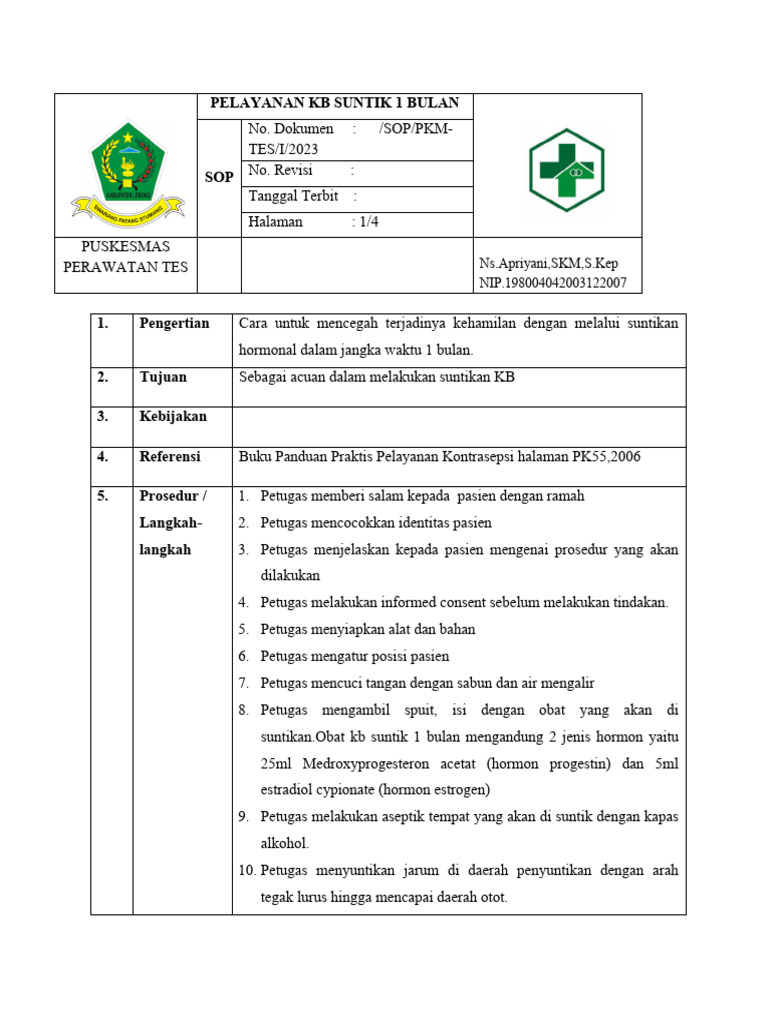 Pelayanan KB Suntik 1 Bulan | PDF