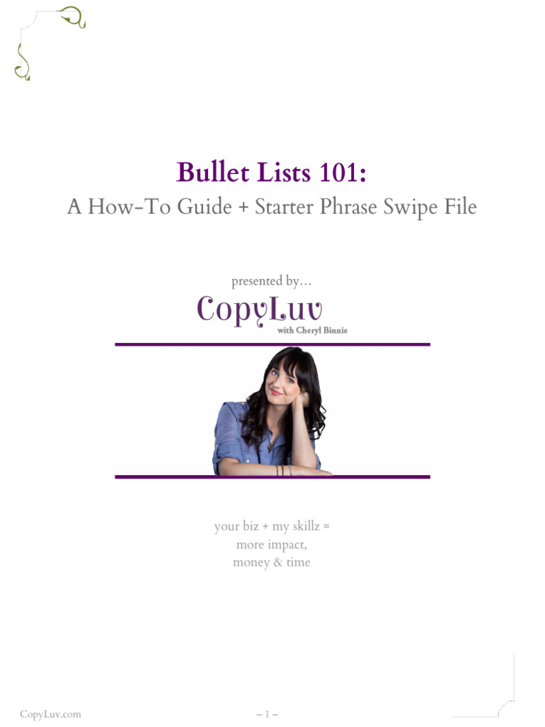 Bullet Lists 101 Copy Luv | PDF | Copywriting