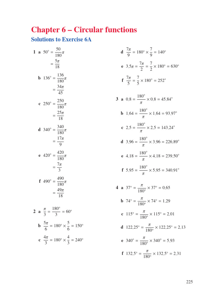 Cambridge Methods 3&4 - Chapter 6 - Circular Functions - Solutions | PDF | Mathematical Objects ...