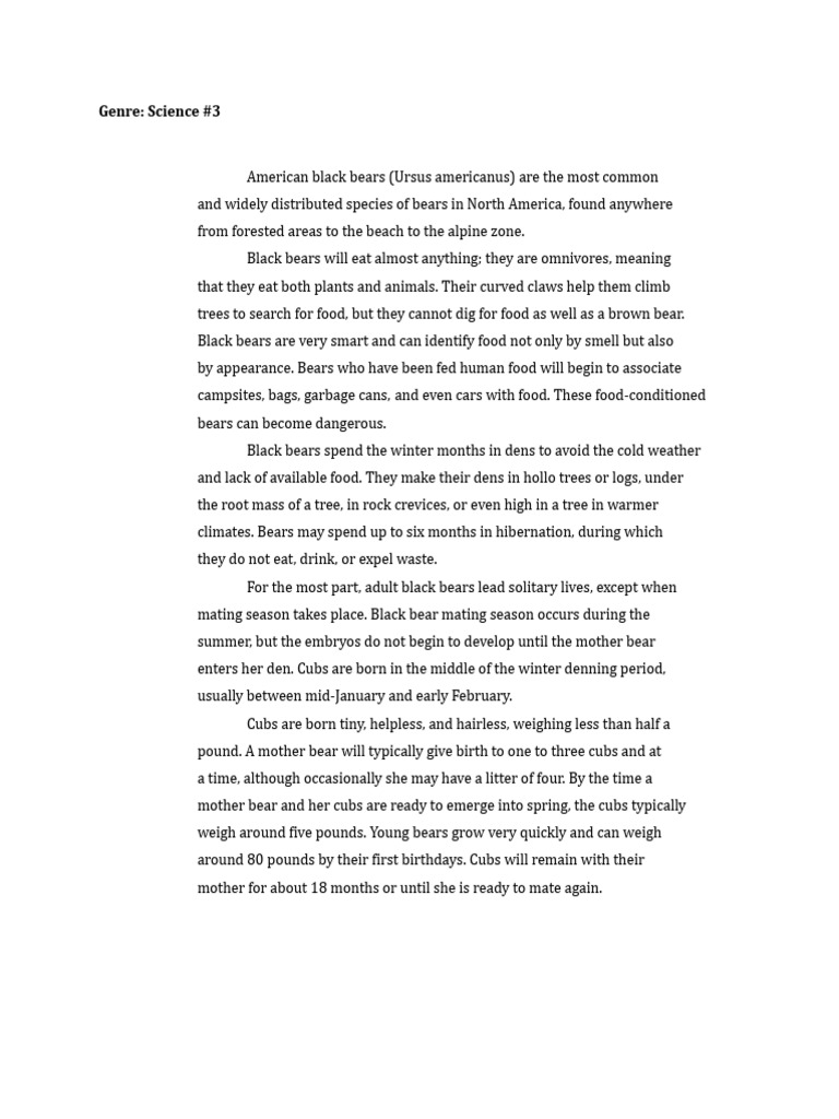 SSAT Science Passage | PDF | Bears | Zoology