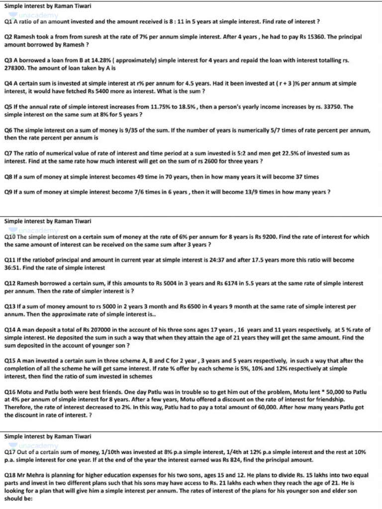 Simple Interest Questions | PDF