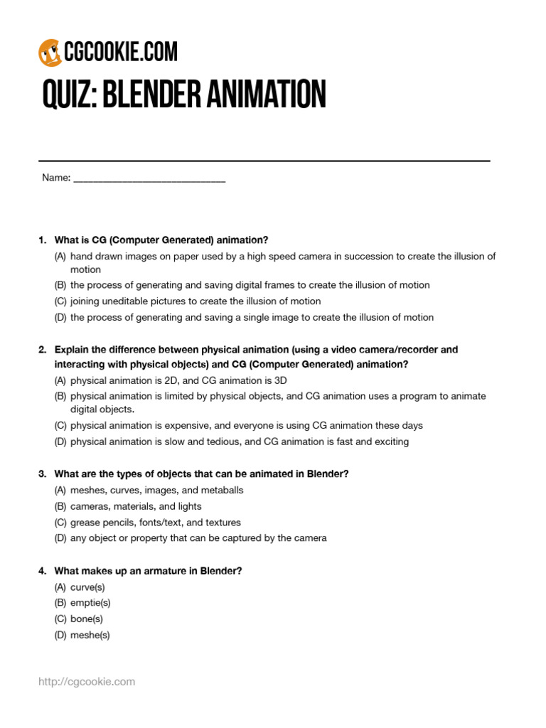 Blender Quiz - Animation | PDF | Computer Graphics | Computer Animation