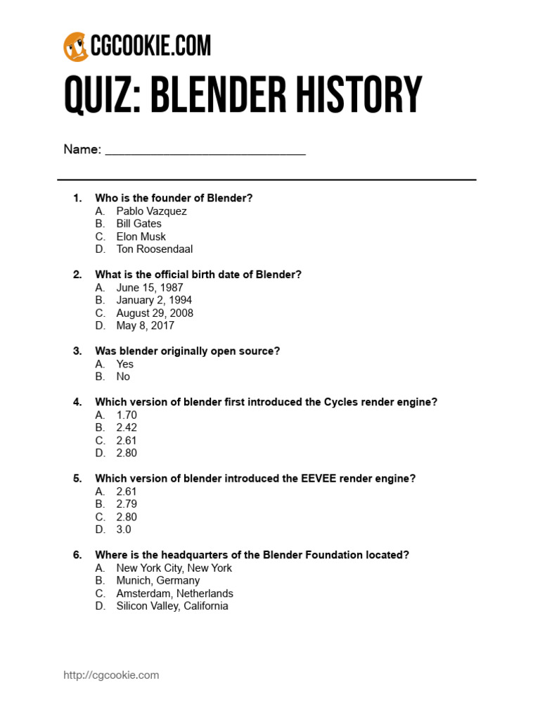 Blender Quiz - History | Download Free PDF | Blender (Software) | Software