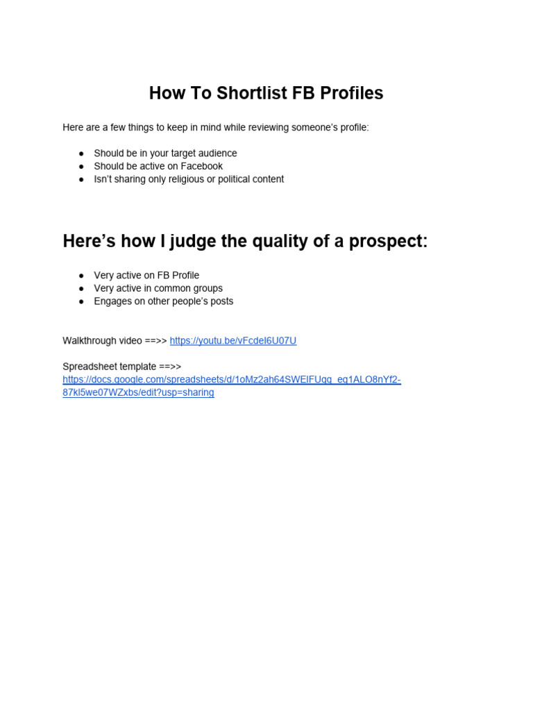 How To Shortlist FB Profiles | PDF | Career & Growth