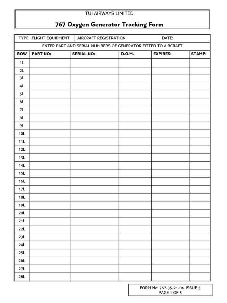 767-35-21-04 Iss 5 - 767 OXYGEN GENERATORS TRACKING FORM | PDF ...