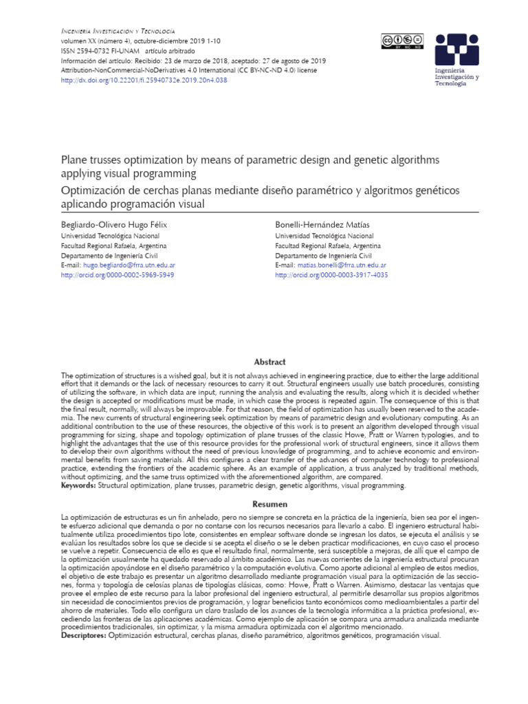 Plane Trusses Optimization by Means of Parametric | PDF | Mathematical Optimization | Truss