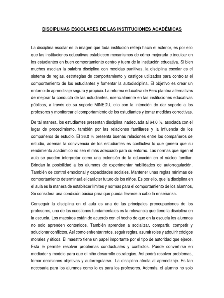 Disciplinas Escolares de Las Instituciones Académicas | PDF ...