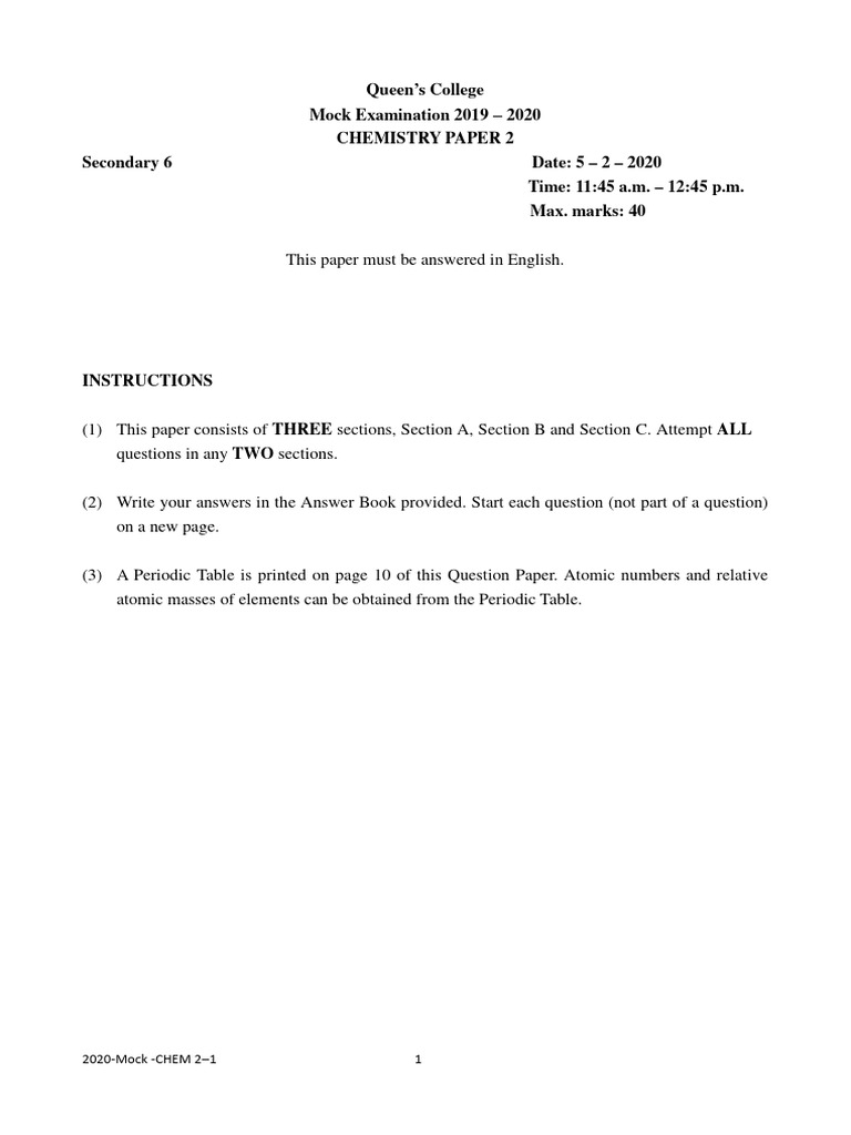 QC F6 Chem Mock 201920 P2 | PDF | Chemical Reactions | Oxide