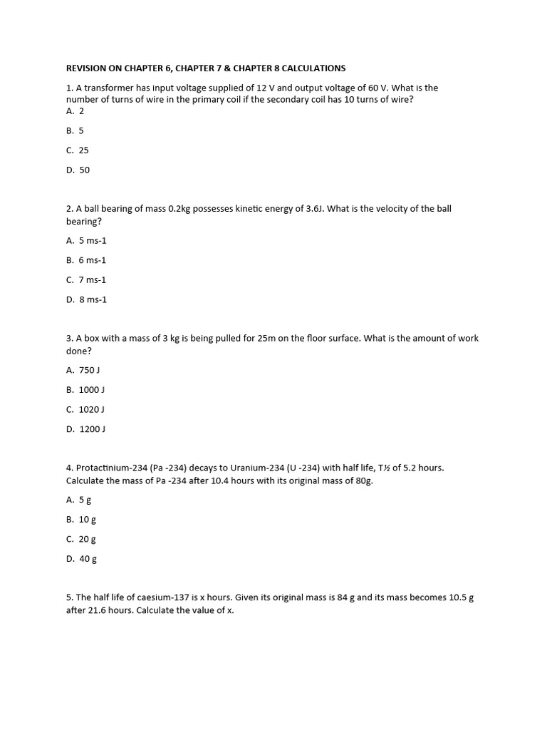 REVISION SCIENCE FORM 3 CHAPTER 6, CHAPTER 7 & CHAPTER 8 CALCULATIONS ...