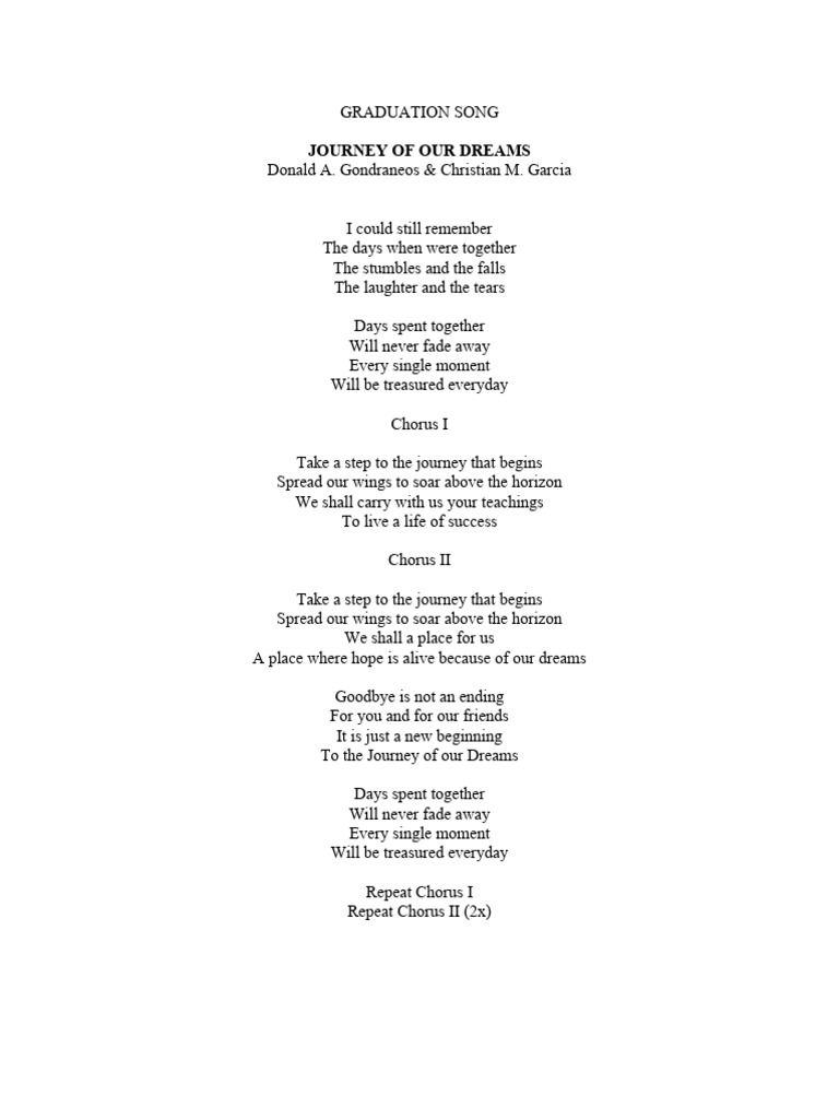 JOURNEY OF OUR DREAMS - GRADUATION SONG | PDF