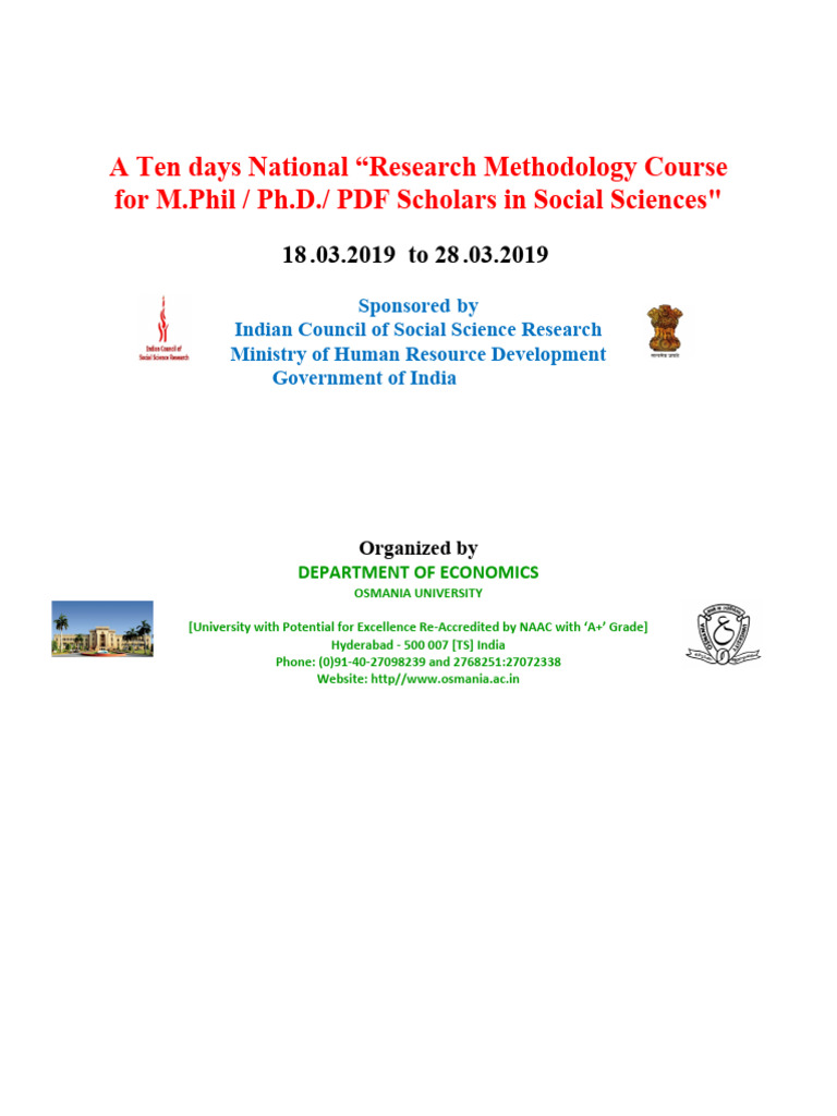 Research Methodology Course 18-28, March 2019-JNR | PDF | Social ...