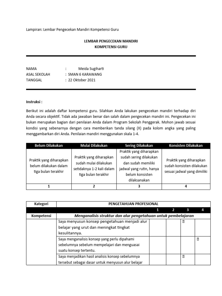 LK Guru - Pengecekan Mandiri Kompetensi | PDF