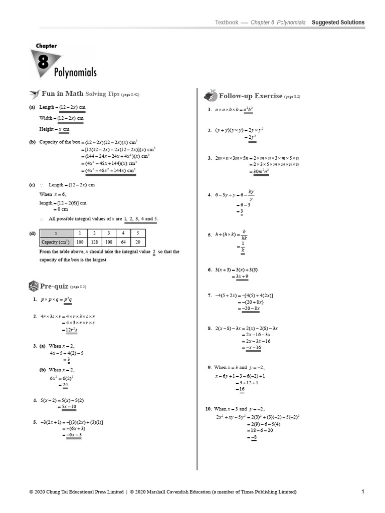 New Effective Learning Mathematics 1B Chapter 8 Polynomial | PDF ...