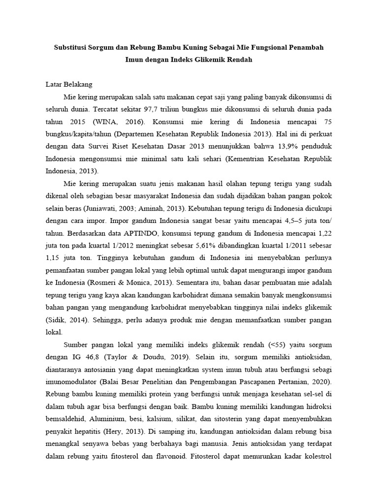 Substitusi Sorgum Dan Rebung Bambu Kuning Sebagai Mie Fungsional ...