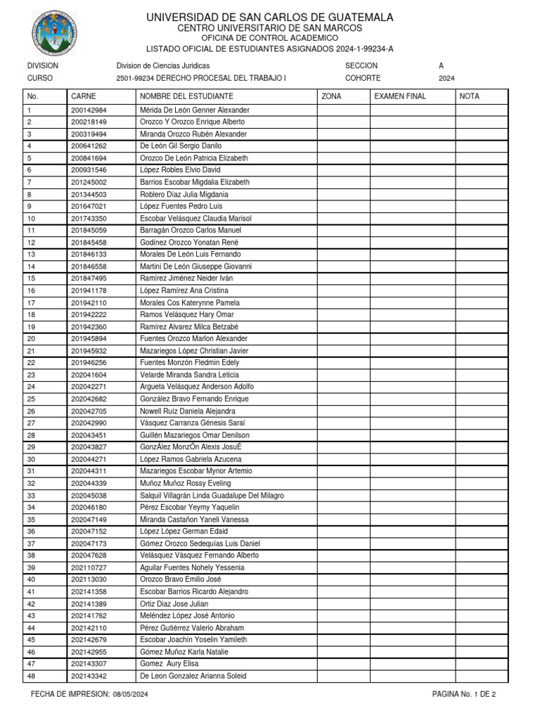 Centro Universitario de San Marcos: Oficina de Control Academico ...
