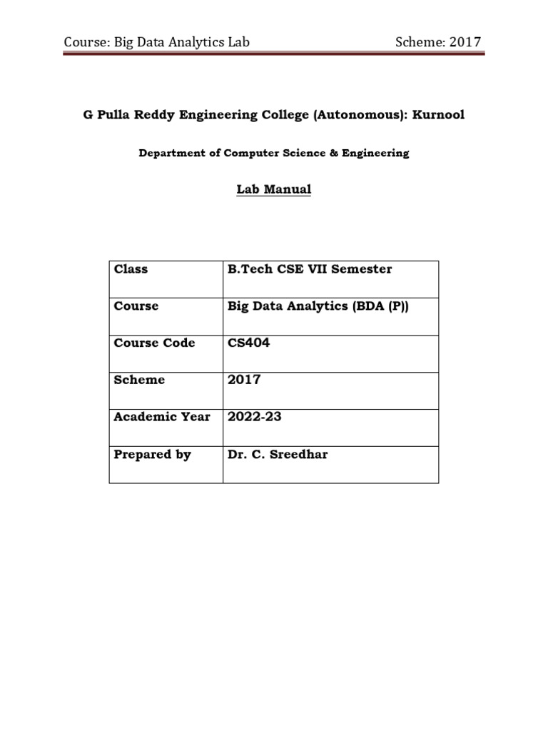 Course: Big Data Analytics Lab Scheme: 2017 | PDF | Apache Hadoop | File System