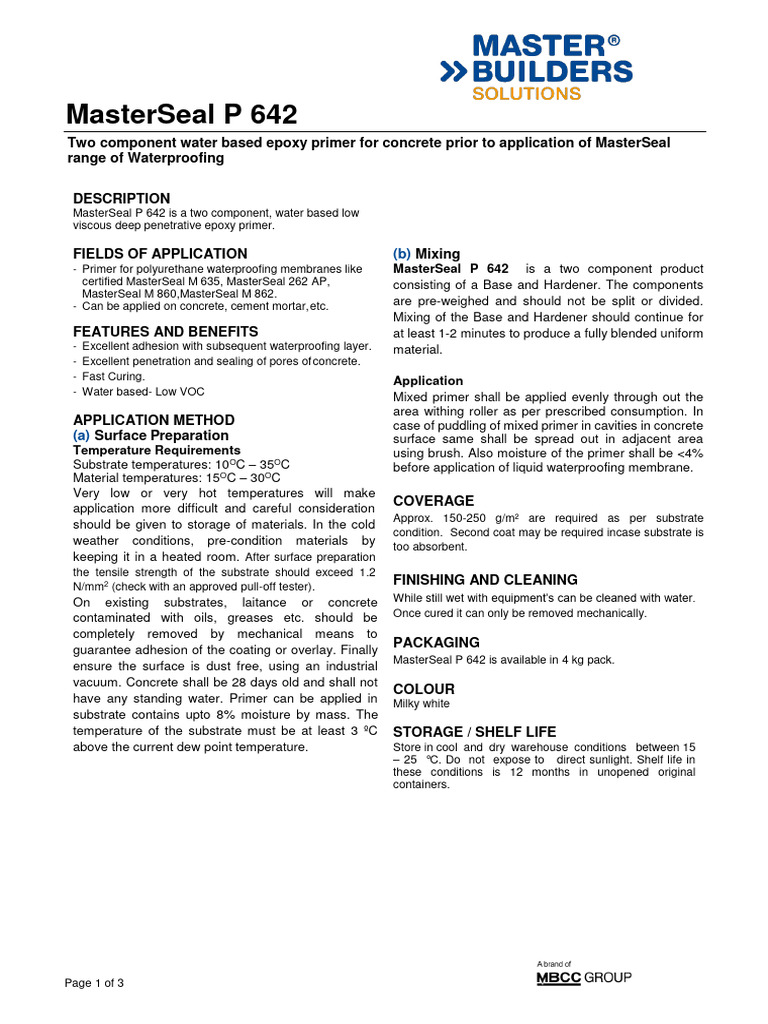 MasterSeal P642 v2 | Download Free PDF | Concrete | Epoxy
