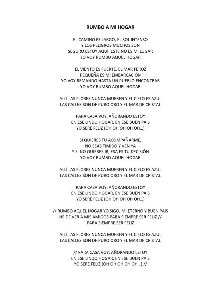 Rumbo A Mi Hogar LETRA | PDF