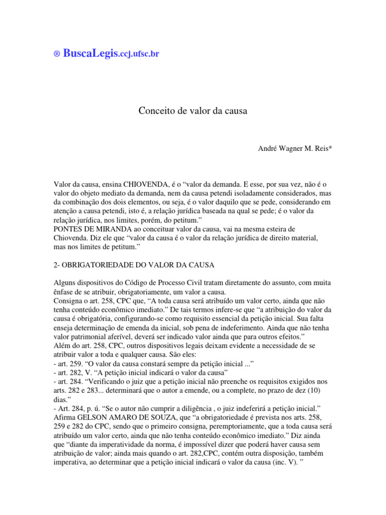 Valor da Causa no Processo Civil | PDF | Injunção | Queixa