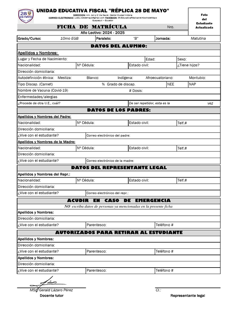 FICHA_MATRICULA_2024-2025-2 | PDF