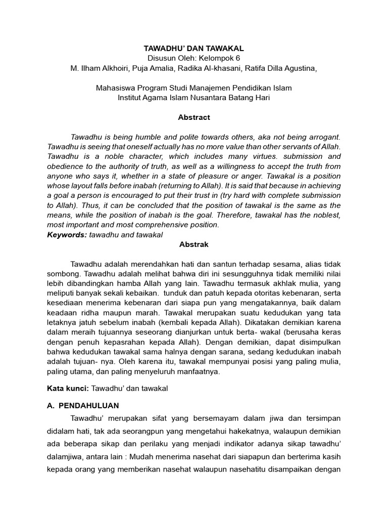 Makna Tawadhu' dan Tawakal dalam Islam | PDF