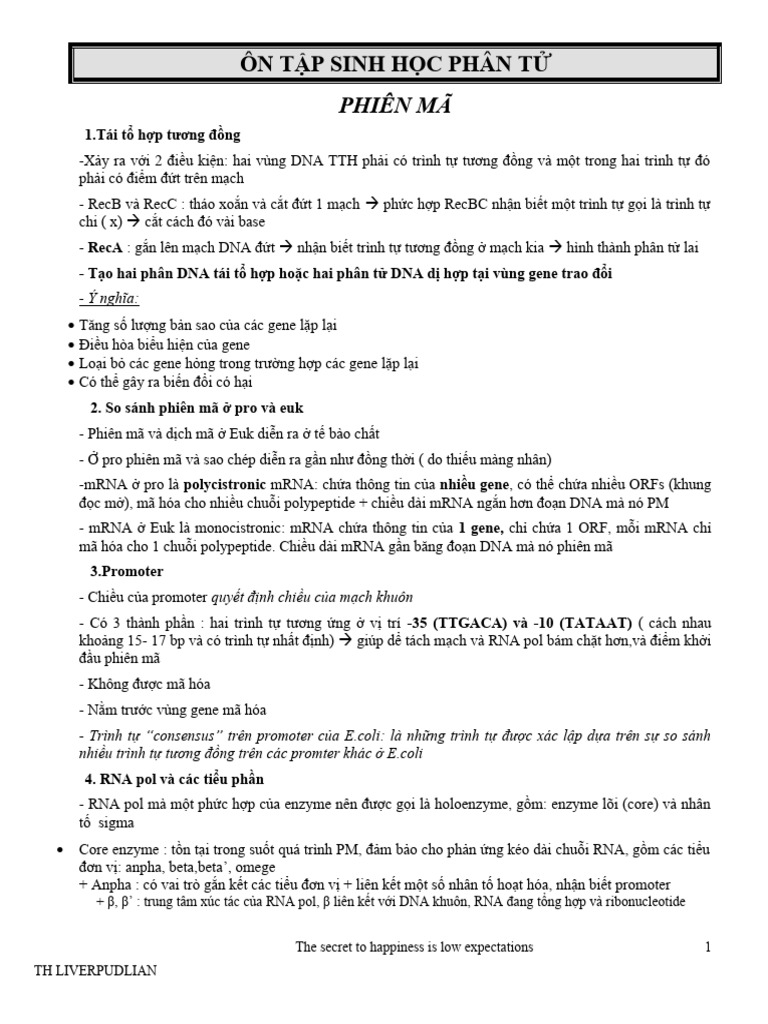 Sinh Hoc Phan Tu - On Tap SHPT | PDF