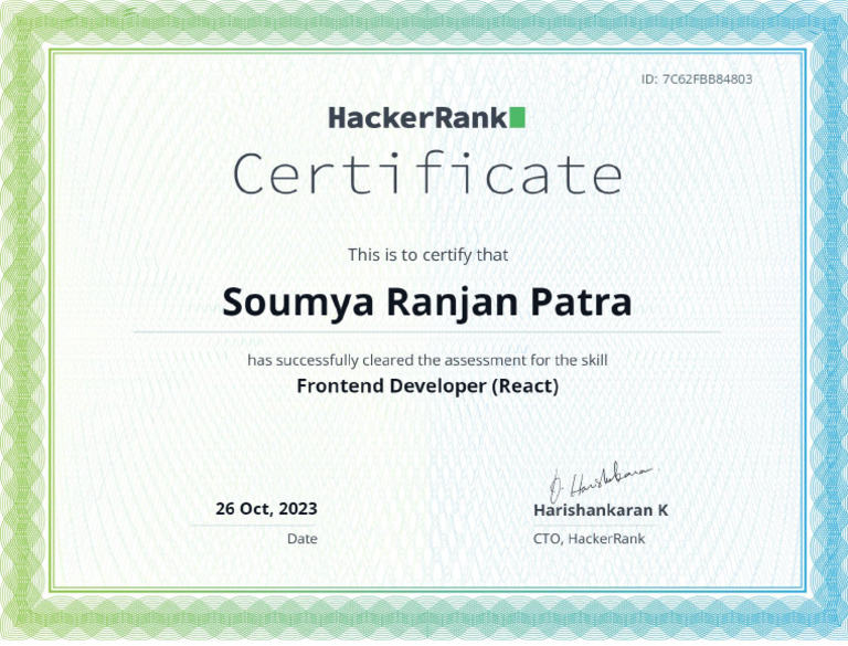 Frontend - Developer - React Certificate | PDF