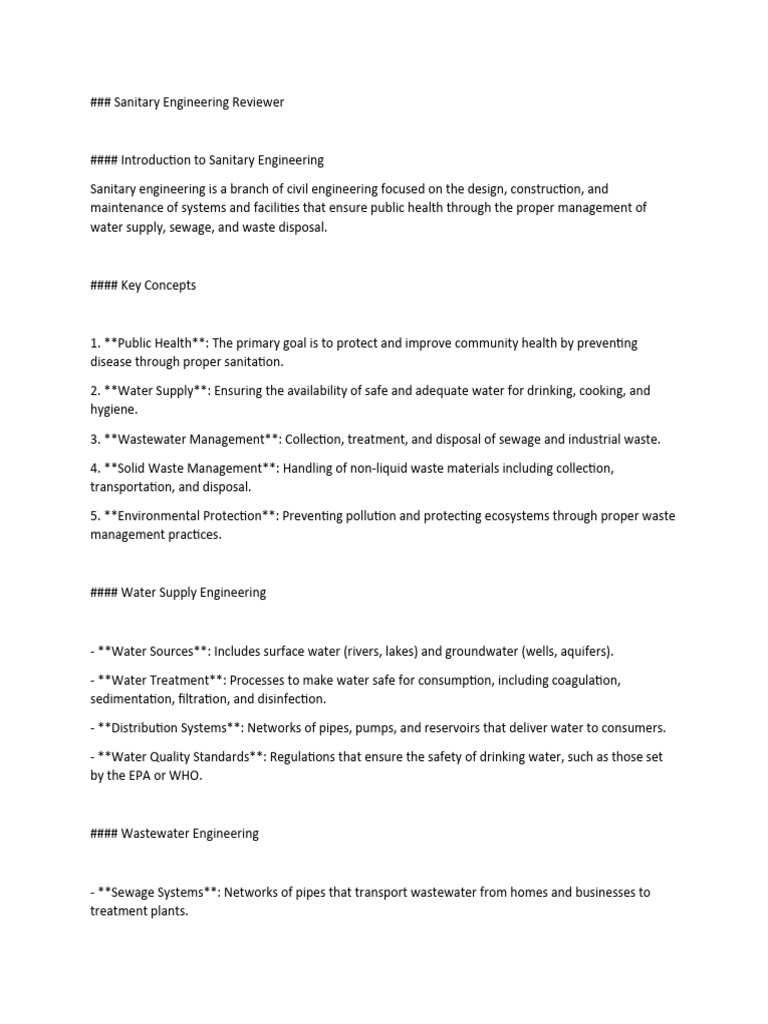 Sanitary Engineering Reviewer | PDF | Sewage Treatment | Drinking Water