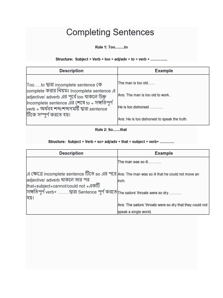 Completing Sentence | PDF