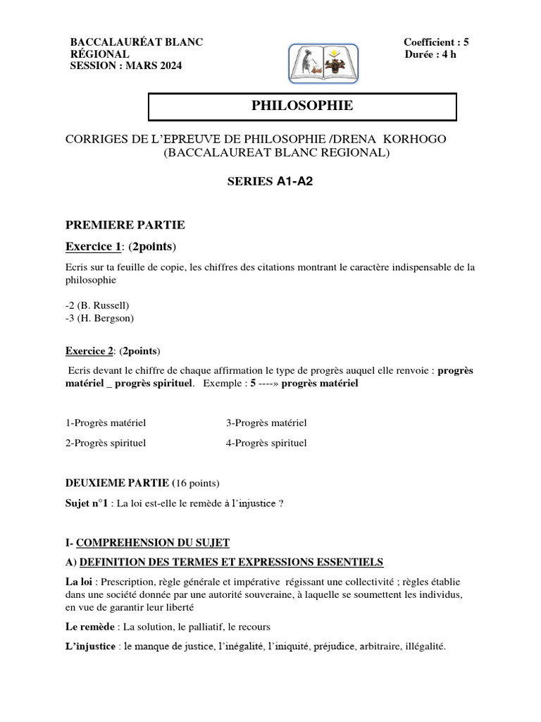 Corriges Bac Blanc Regional Epreuve de Philosophie Series A1&a2-1 | PDF ...