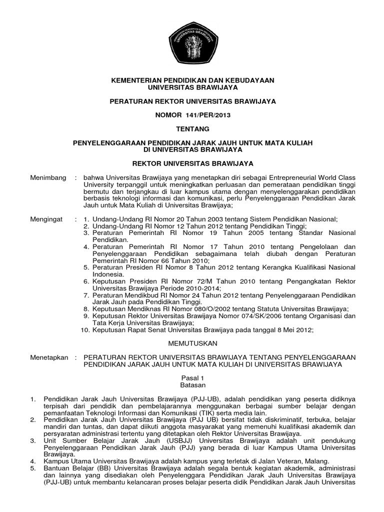 Aturan PJJ Universitas Brawijaya | PDF