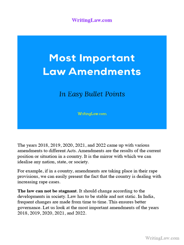 Key Indian Law Amendments 2018-2022 | PDF | Bankruptcy | Justice